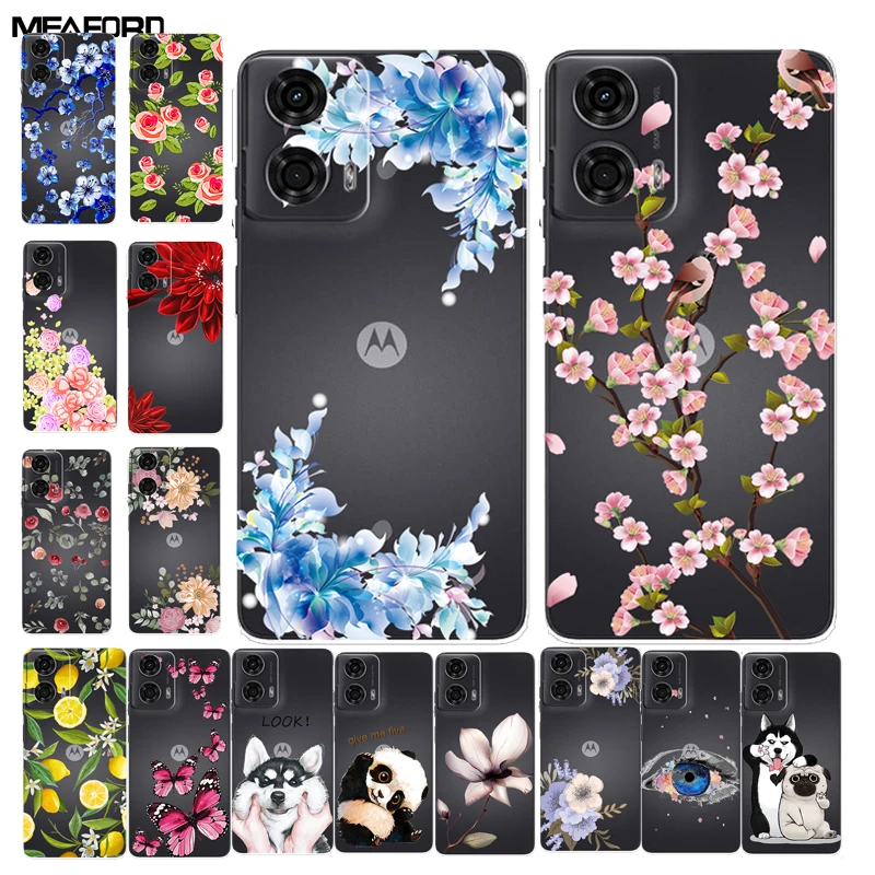 For Moto G24 E14 G04 4G Case Flower Clear TPU Soft Silicone Transparent ...