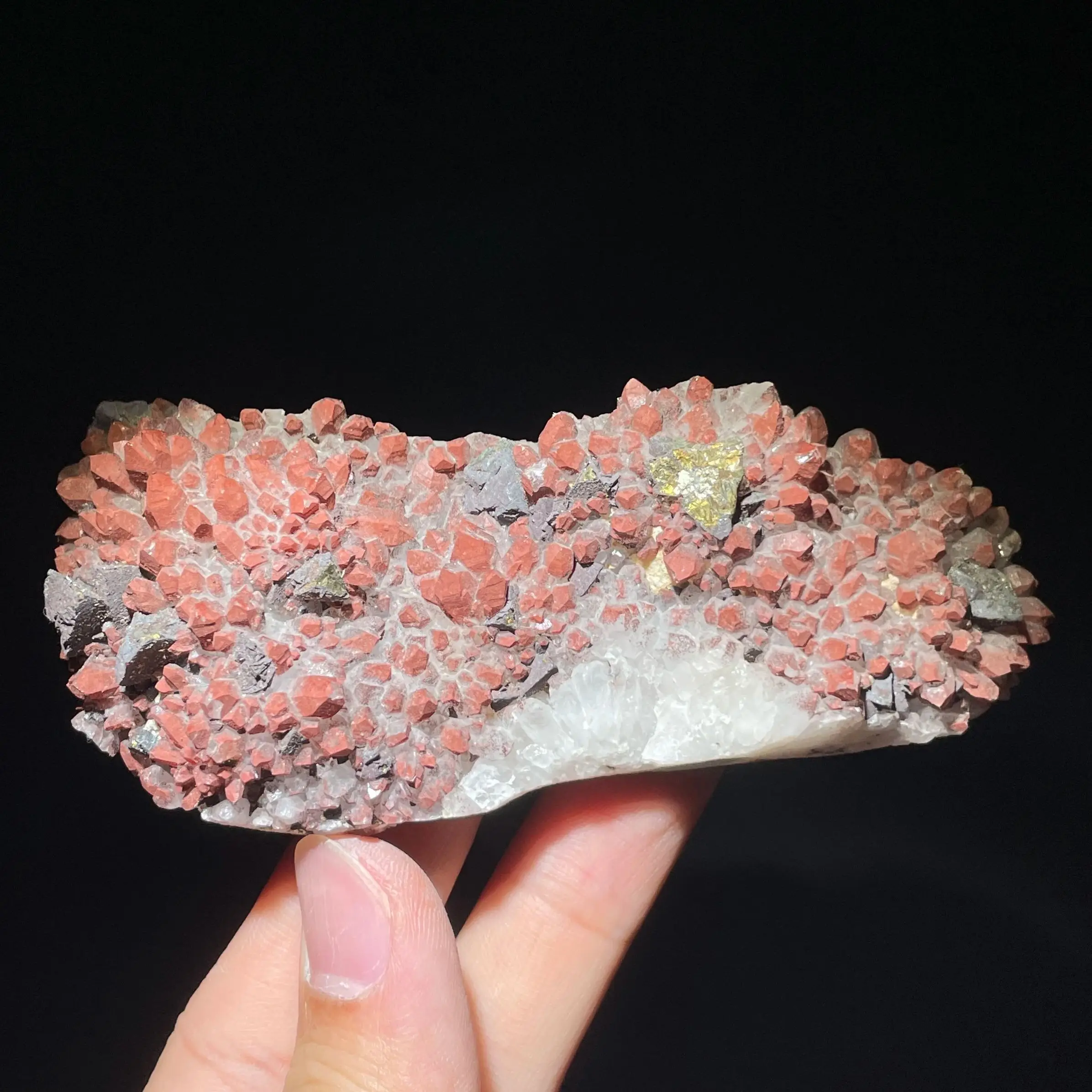 Natural Stone Red Rock Crystal Pyrite Mineral Specimen Clear Quartz ...