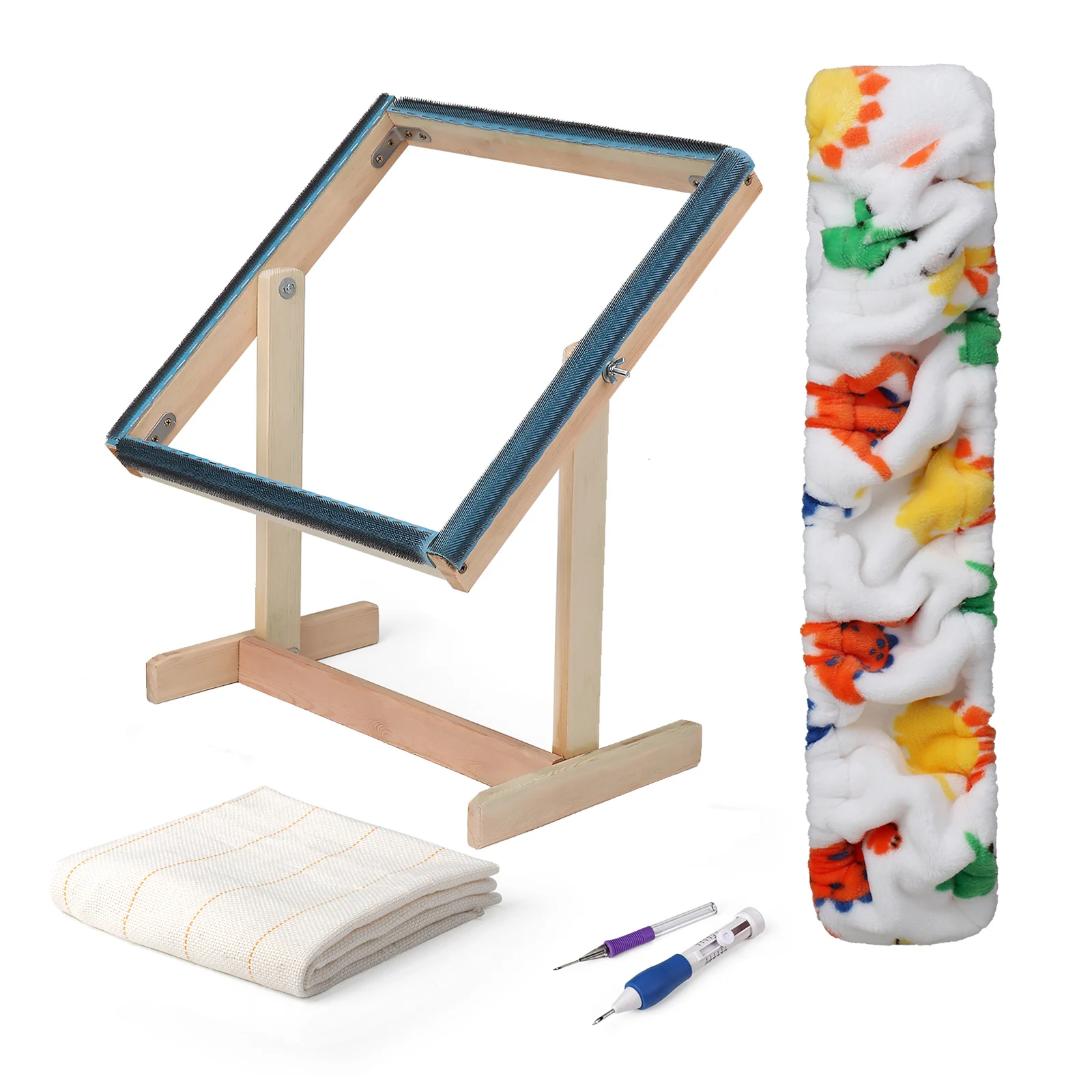 NEW-40cm-Square-Embroidery-Hoop-Wooden-Gripper-Strip-Frame-With-Stand ...