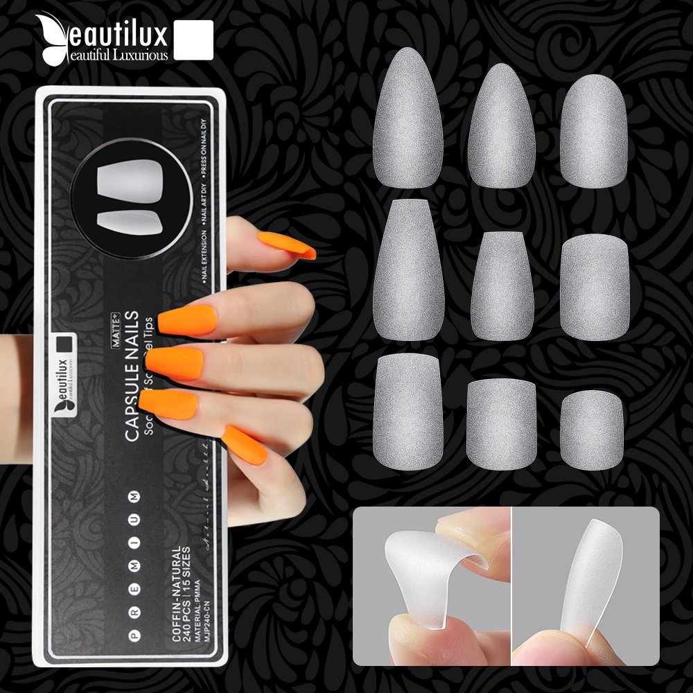 Beautilux Ultra Matte Capsule Nails 240pcs/box Almond Square Coffin ...