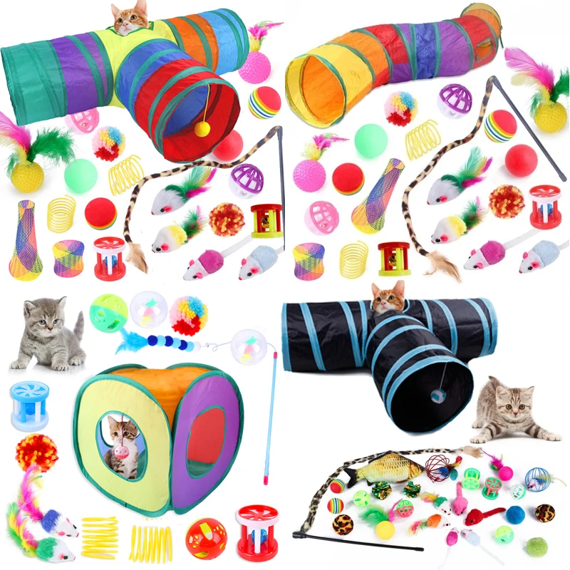 Pet-Cat-Toy-Tunnel-Set-Funny-Feather-Mouse-Bell-Ball-Interactive-Toys ...