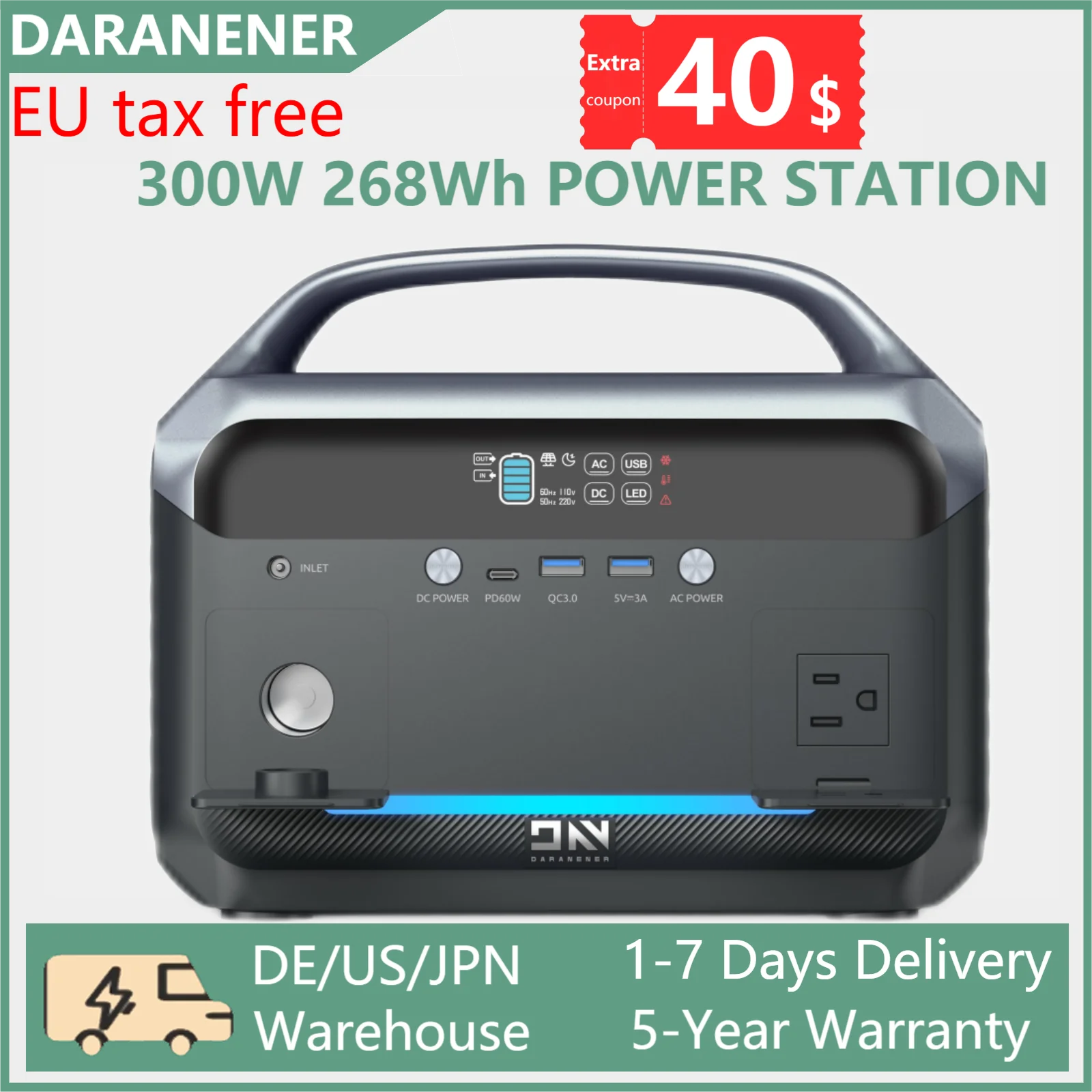 Camping Power Bank 110V 220V 300W Portable Power Station 84000mAh Lifepo4 Battery 268Wh Solar ...