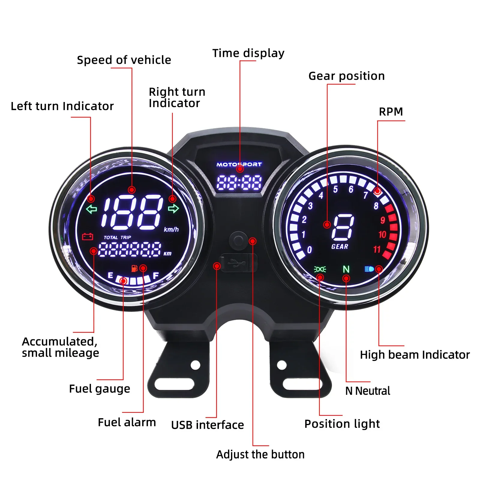 Gps Speedometer 12V Motorcycle Odometer Speedometer Tachometer Speedo ...