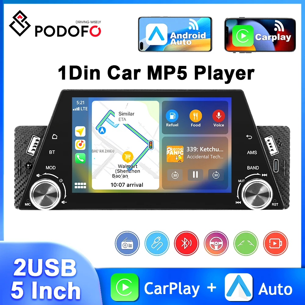 Podofo-5inch-MP5-Player-Wireless-Carplay-1Din-Car-Radio-Android-Auto ...