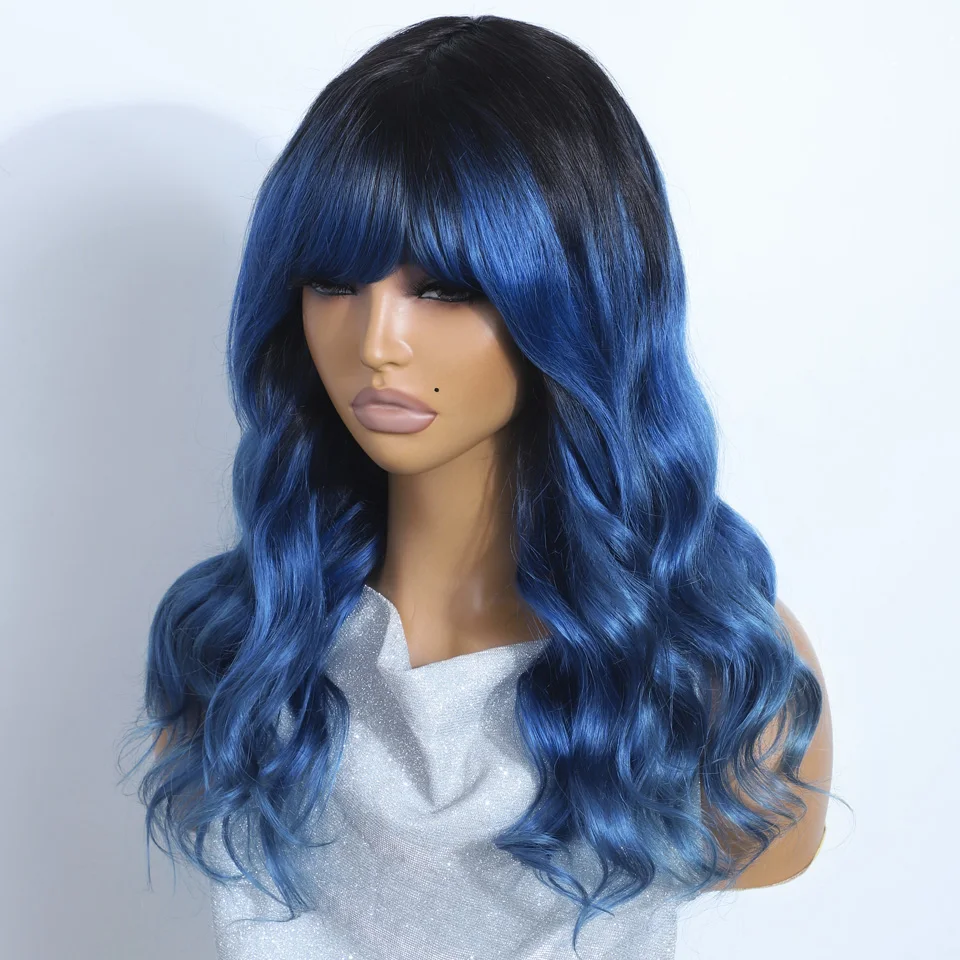 Rebecca-Queen-Blue-Color-Body-Wave-Human-Hair-Wig-With-Bangs-Non-Lace ...