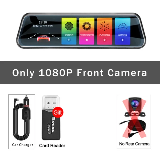 Car Dvr Mirror 10 Inch IPS 2.5D Touch Screen Stream RearView Dash Cam ...