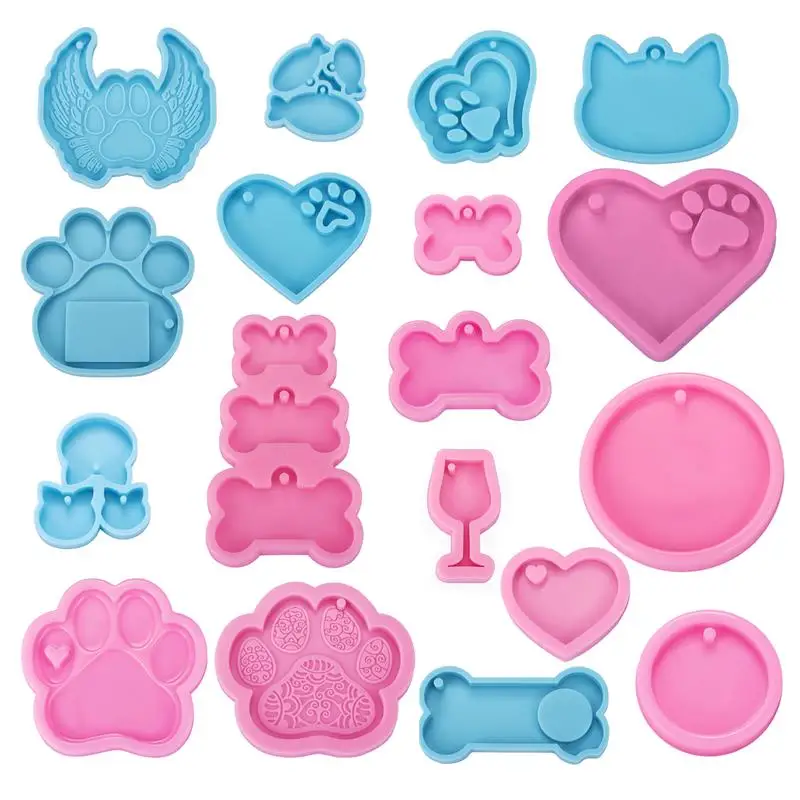 Epoxy Resin Mold DIY Dog Tag Bone Shaped Keychain Casting Silicone ...