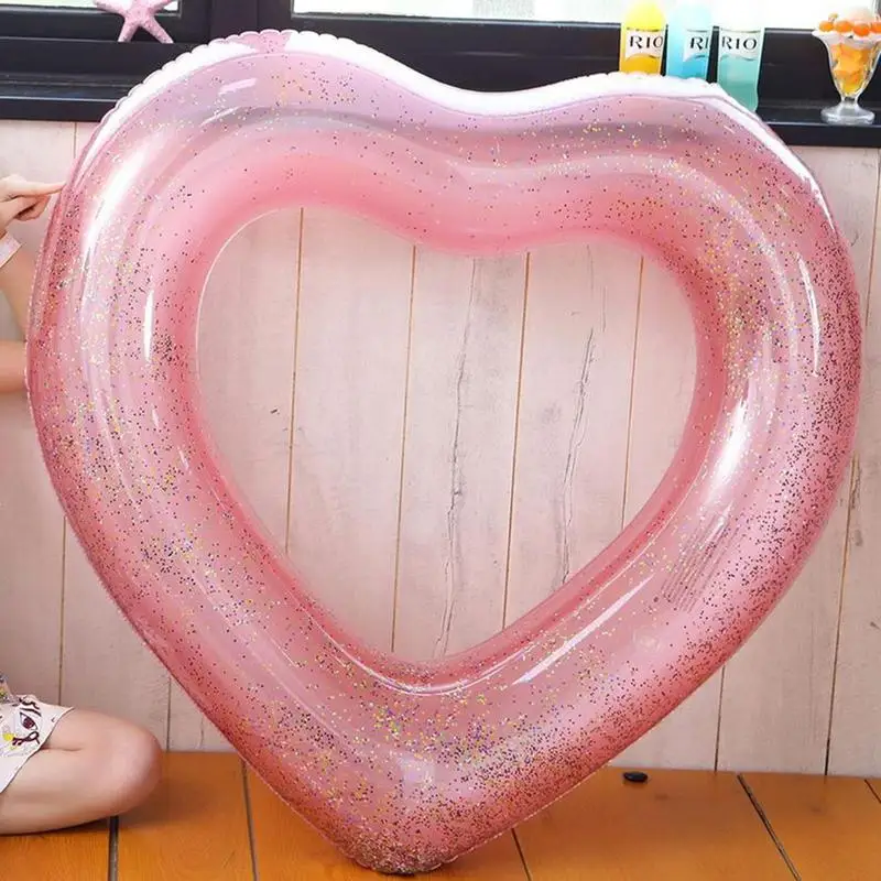 Love Heart Inflatable Pool Rose Gold Glitter Swim Ring Swimming Tool ...