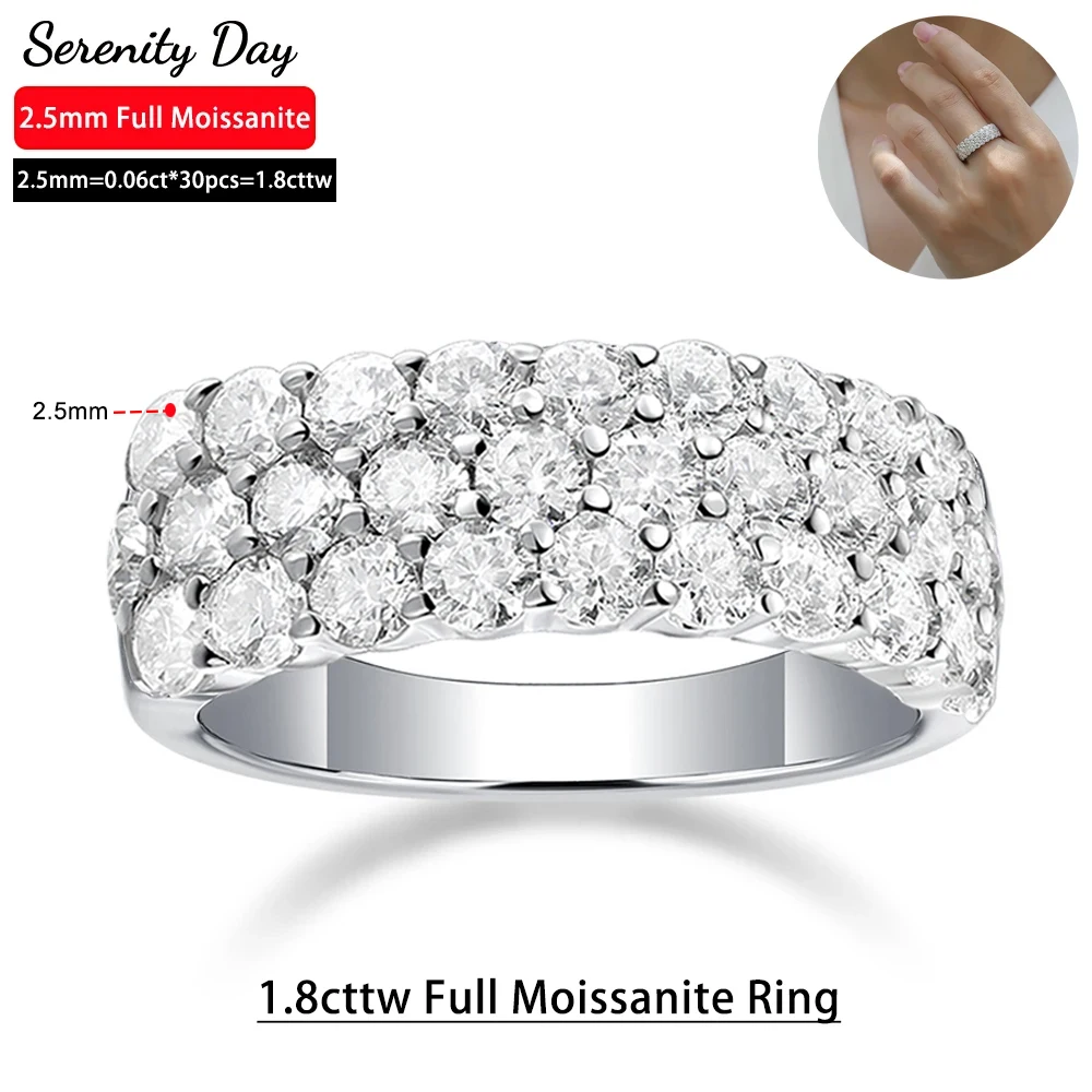 Serenity-1-8cttw-D-Color-2-5mm-3-Row-Full-Moissanite-Wedding-Rings-For ...