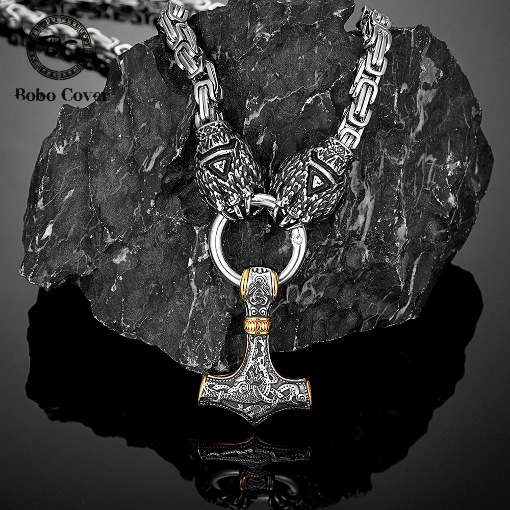 Vikings-Thor-s-Hammer-Wolf-Paw-Necklaces-Men-s-Stainless-Steel-Mjolnir ...