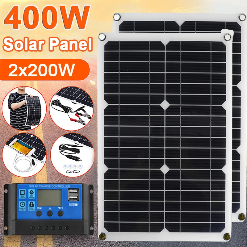 200W-400W-18V-Solar-Panel-Kit-12V-Charge-Battery-With-30A-60A ...