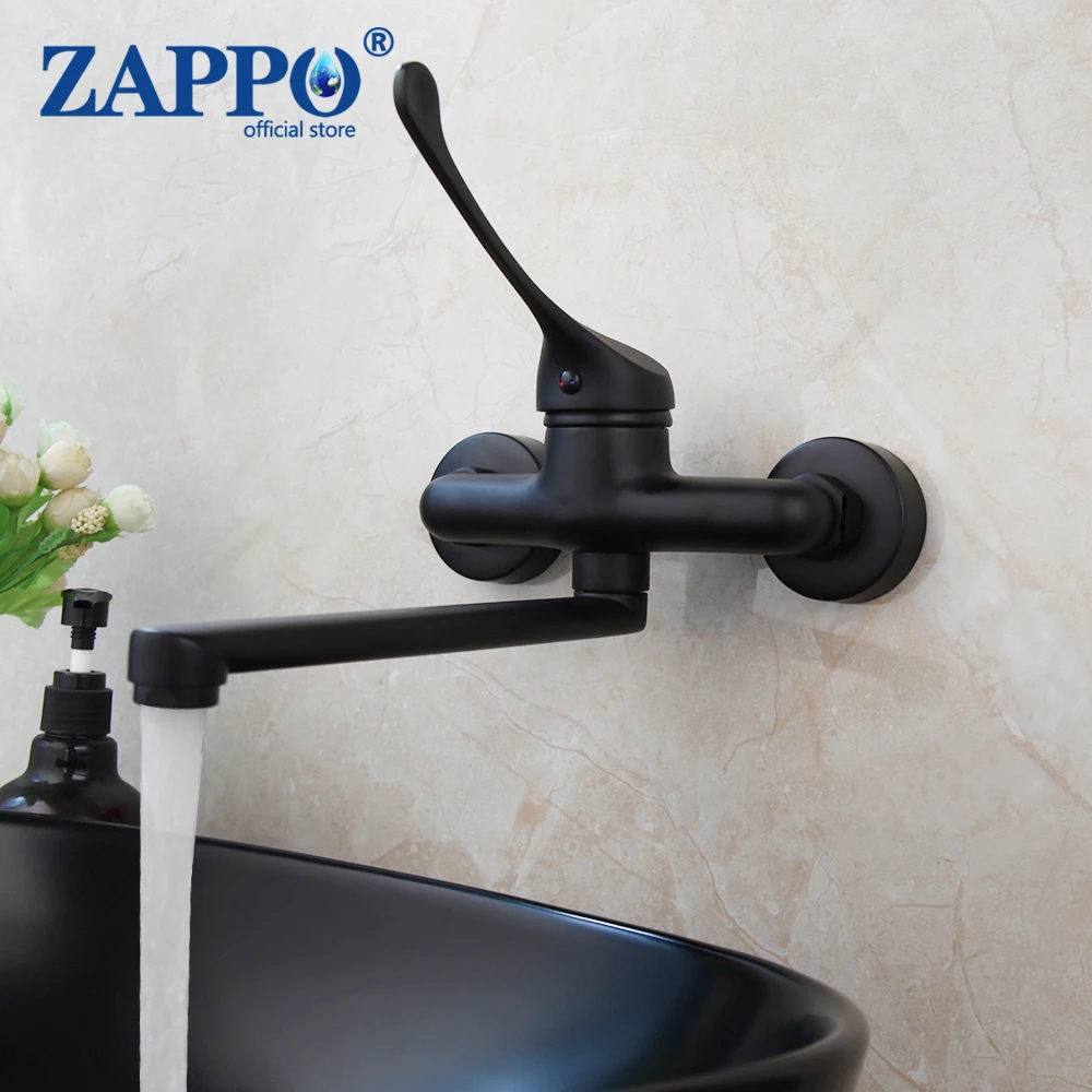 ZAPPO-Black-Hot-Cold-Medical-Long-Handle-Faucet-Laboratory-Hospital ...