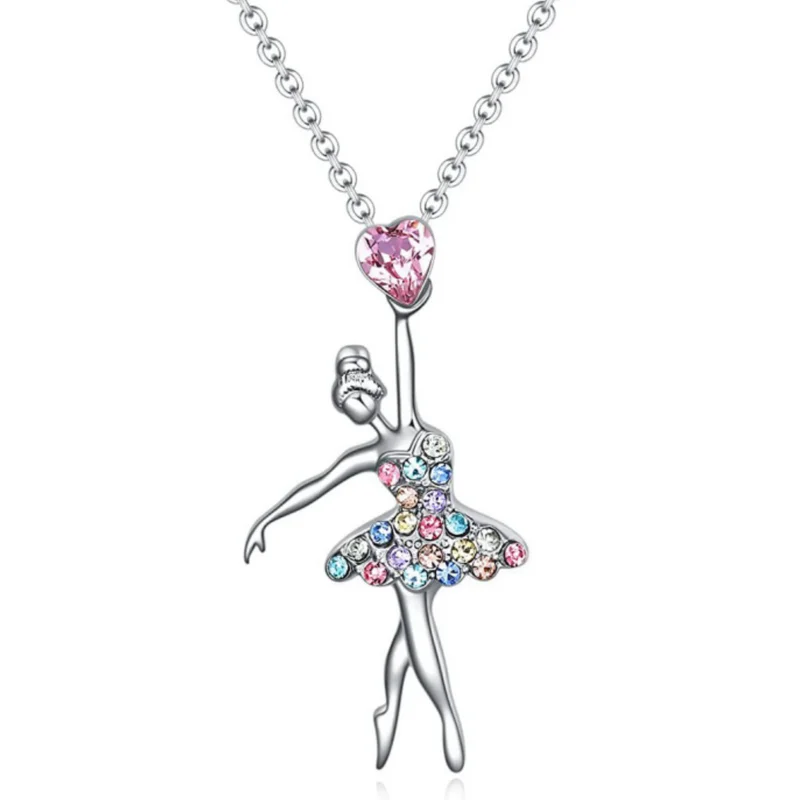 Crystal Charm Color Zircon Choker Dancing Girl Ballerina Dancer Pendant ...