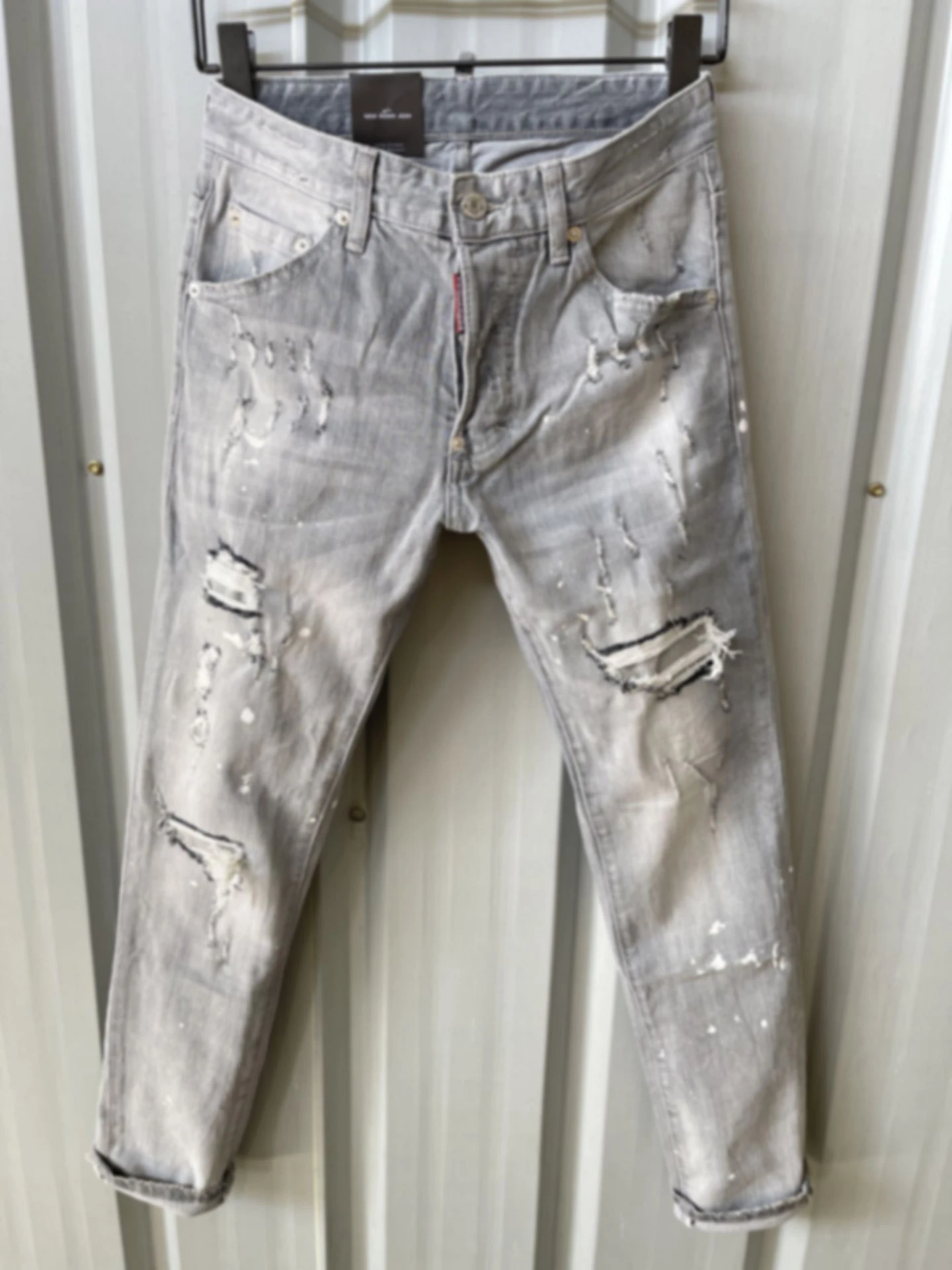 2023SS 3D Splice D2 Jeans Men's Light Wash Paint Spots Slim Fit Small ...