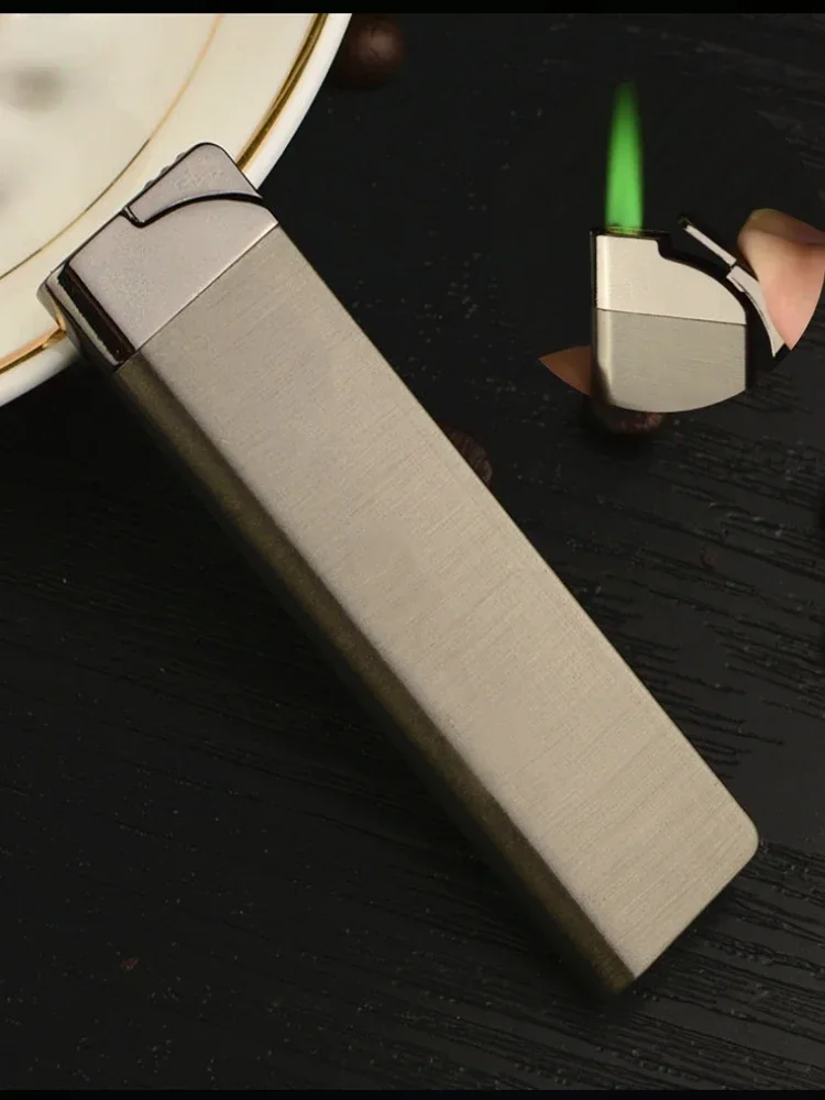 New-long-gas-lighter-windproof-green-flame-cigarette-lighter-mini-slim ...