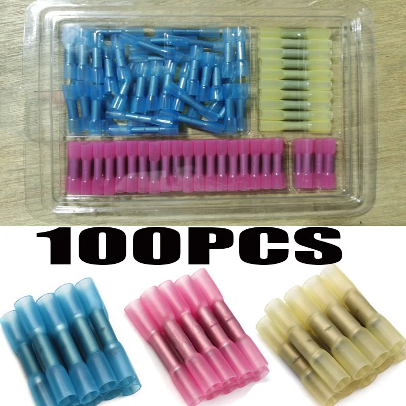 100pcs Boxed Electrical Wire Terminal Heat Shrink Butt Crimp Terminals ...