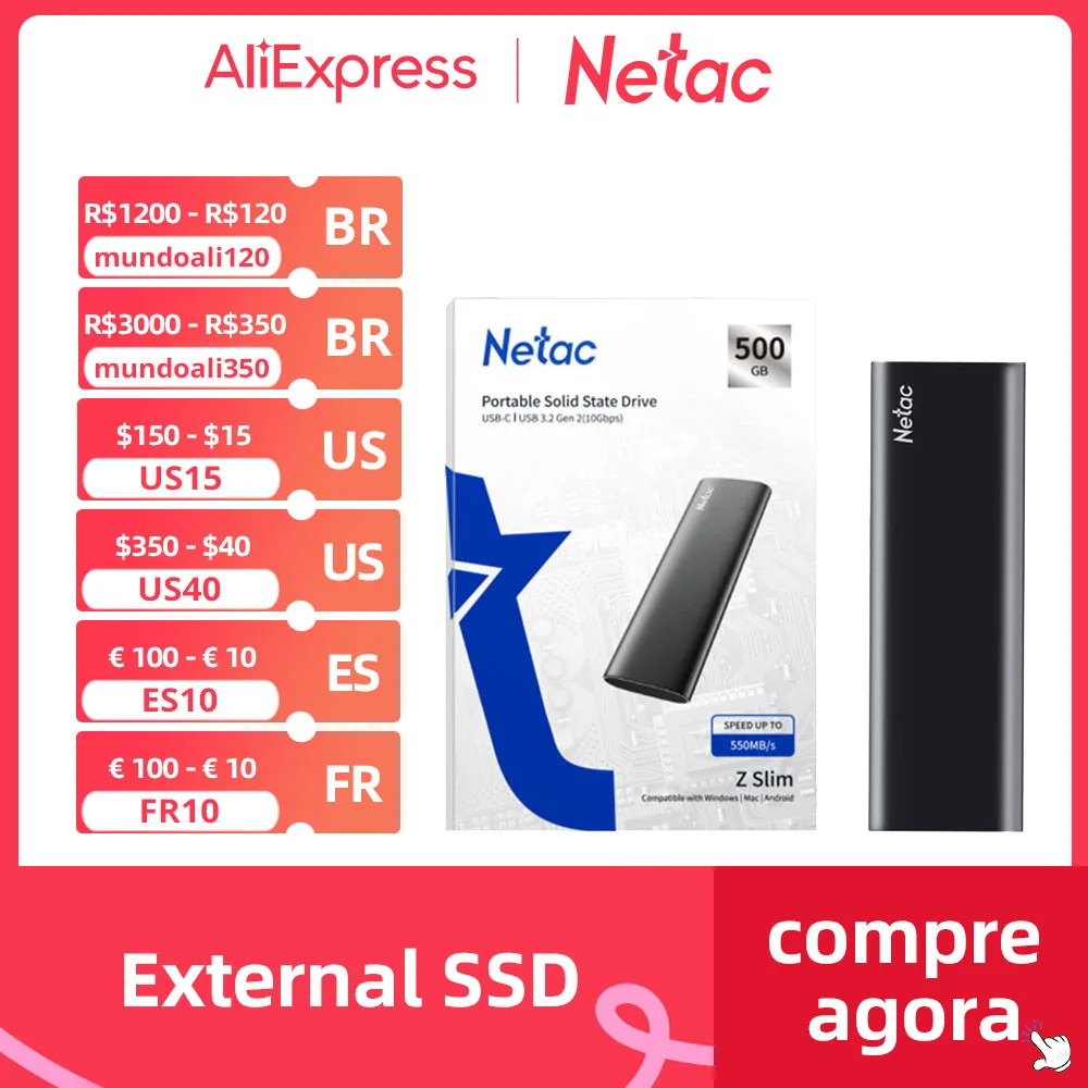 Netac Externo Ssd 500gb 250gb Ssd Portátil 1tb 2tb Ssd Disco Rígido Externo Usb 3.2 Tipo C ...