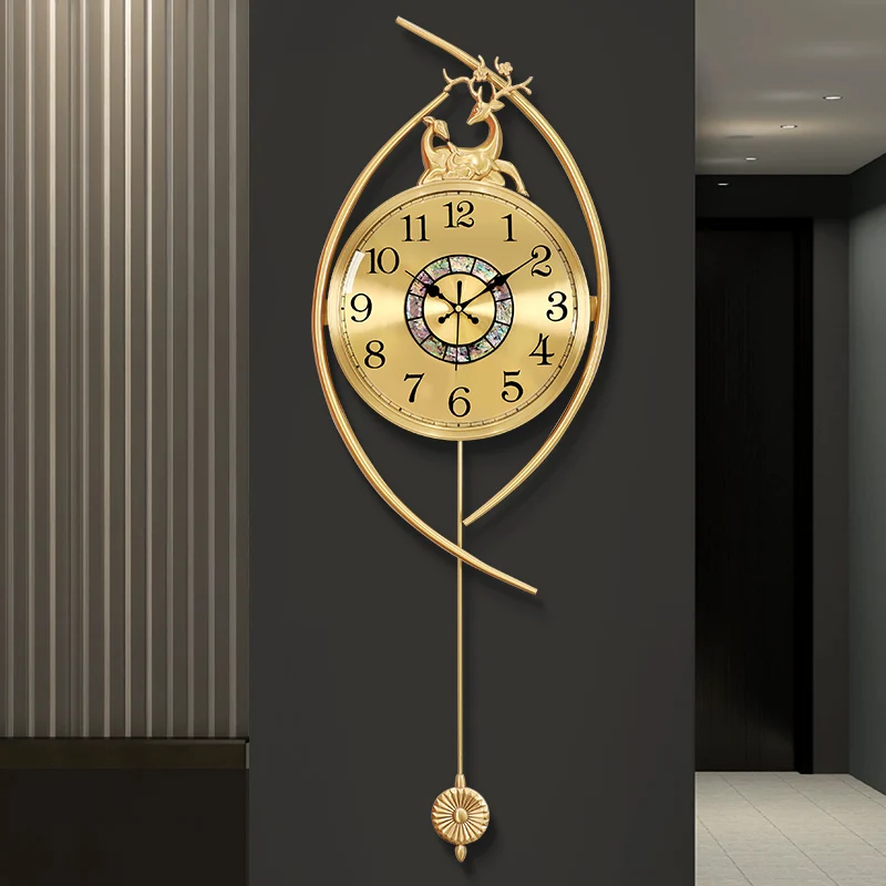 Quiet-New-Design-Wall-Clock-Vintage-Fancy-Gold-Elegant-Nordic-Pendulum ...