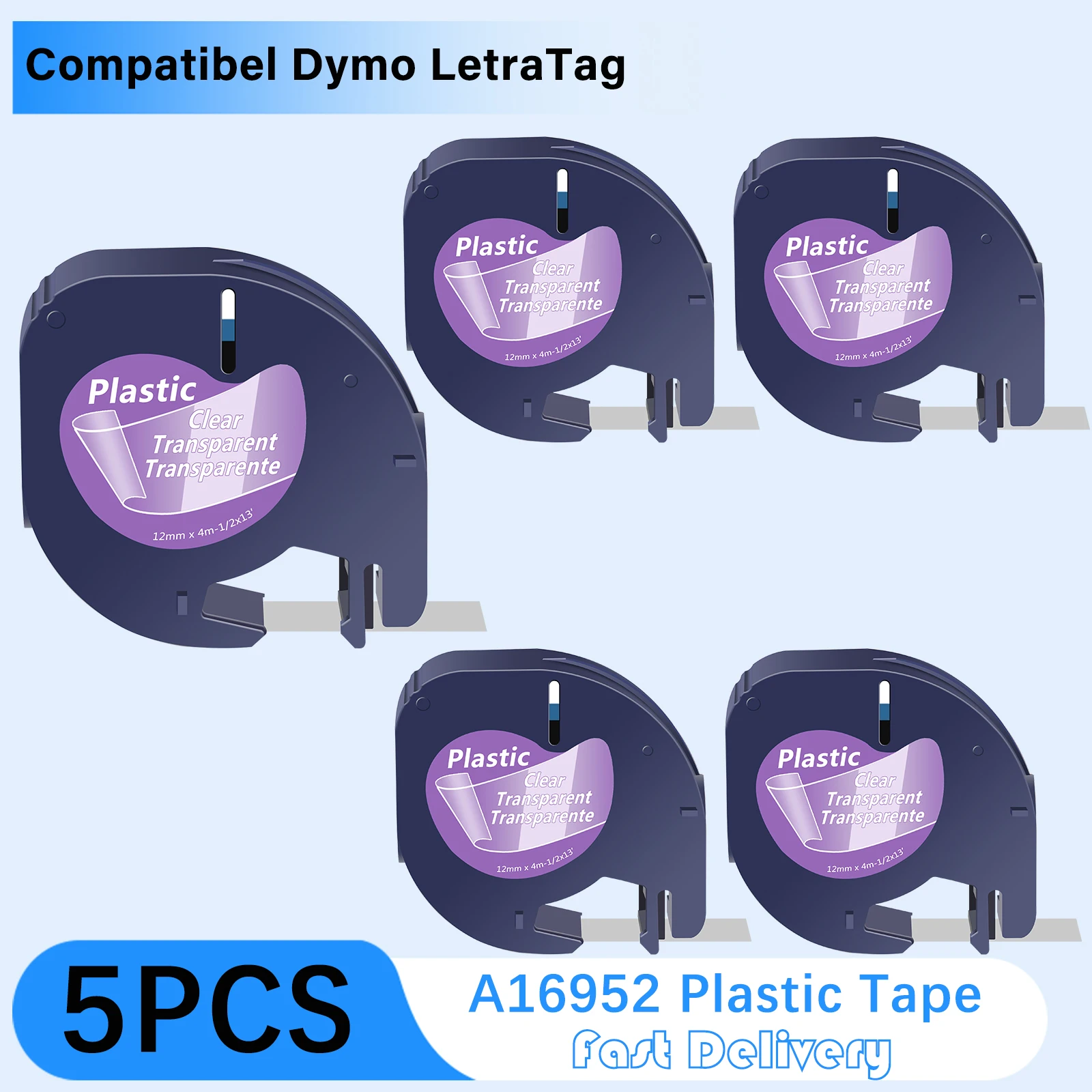 5-20Pcs A16952 Black Print on Clear Plastic Tapes Compatible for Dymo ...