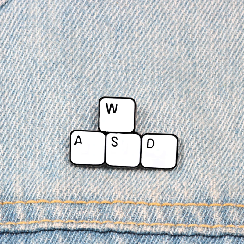 Computer Keyboard Brooch for Game Lover Game Control Keys WASD Enamel ...