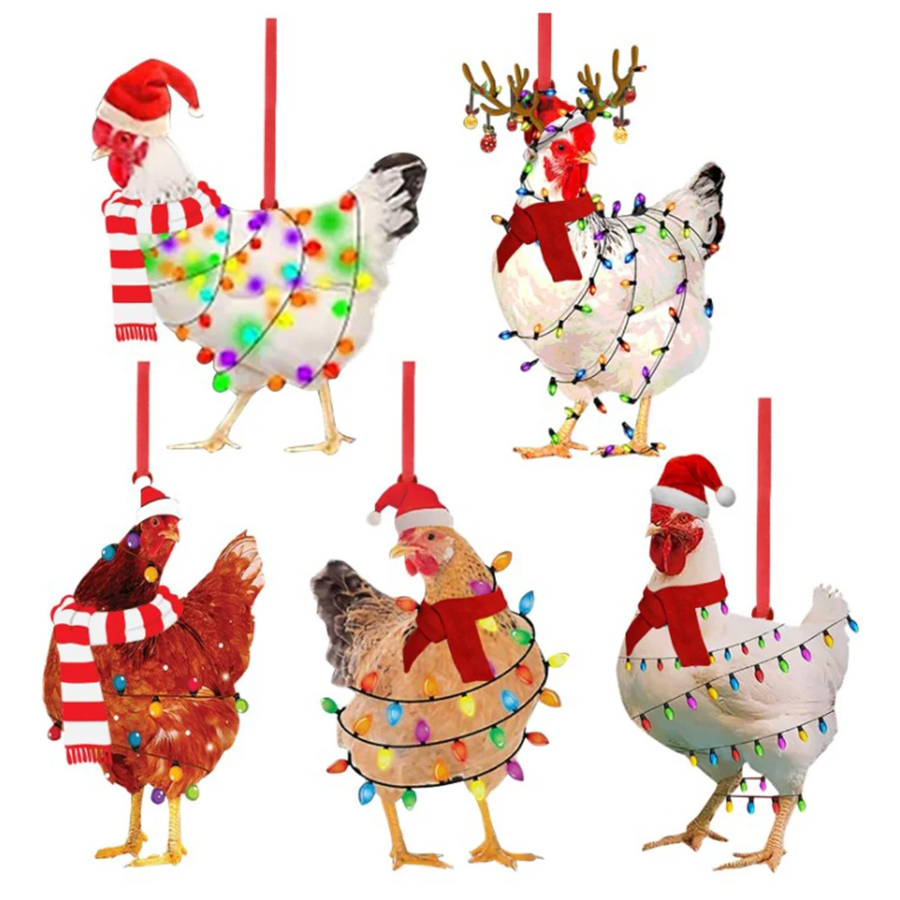 Christmas-Scarf-Chicken-Pendant-Cute-Xmas-Tree-Hanging-Wooden-Chicken ...