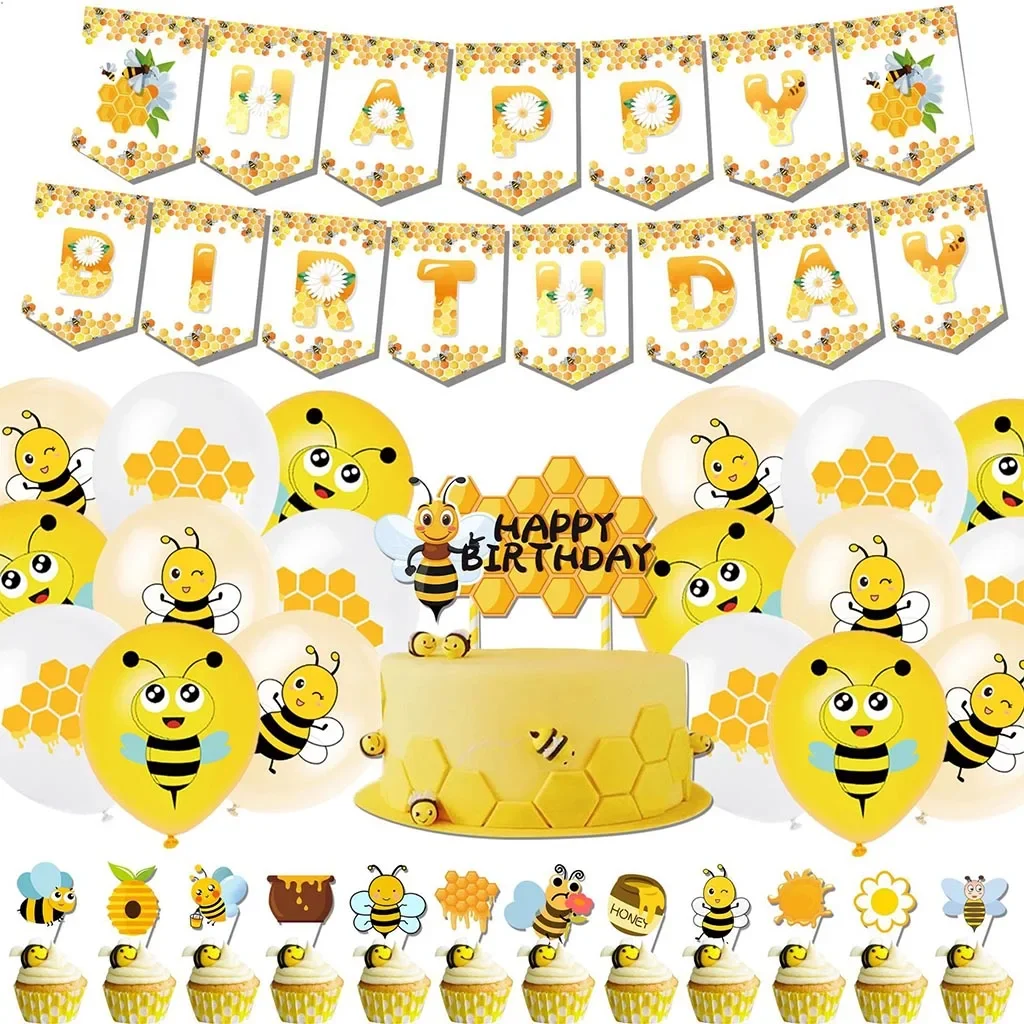 Bee-Honeybee-Children-s-Birthday-Party-Decoration-Cartoon-Bee-Birthday ...