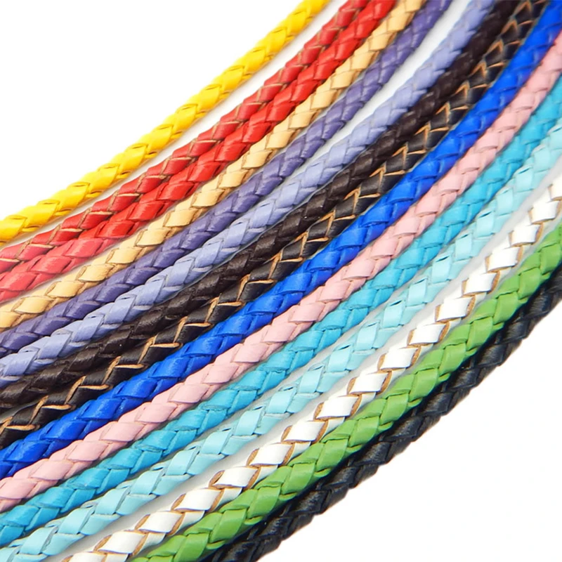 Multicolor Braided Genuine Leather Bracelet Findings 2meters 3mm Round ...