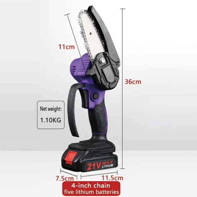 21V Chainsaw Electric Pruning Saw Cordless Cutting Machine Lithium ...