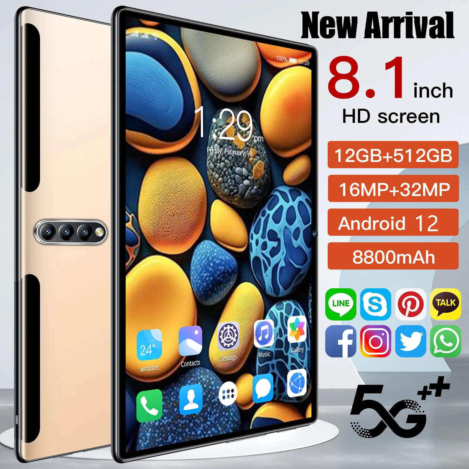 Gobal-Version-NEW-8-1-Inch-Android-Tablet-PC-12GB-512GB-Android-12-Deca ...