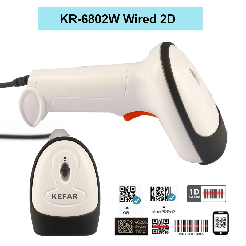 KEFAR – Scanner de codes-barres sans fil portatif, Bluetooth, lecteur de codes QR 2D, pour la ...