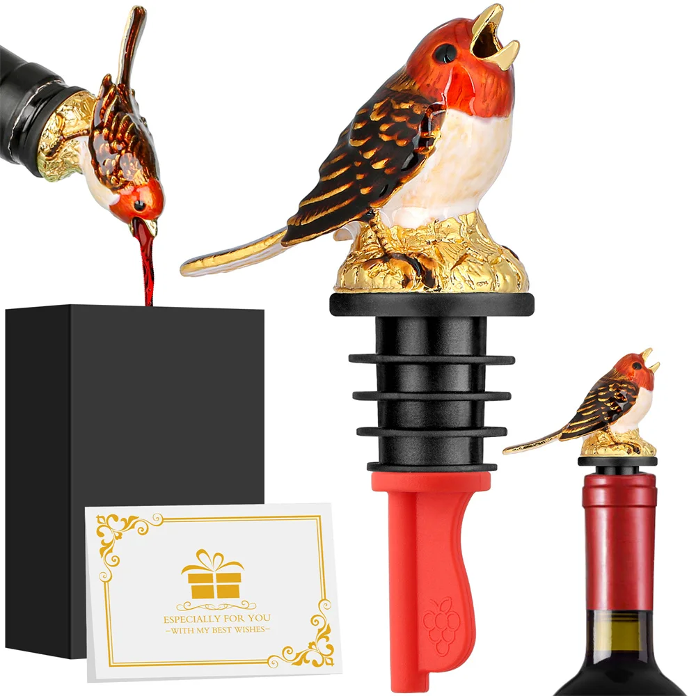 Colorful Bird Decor 2-In-1 Wine Bottle Pourer and Stopper Art Animal ...
