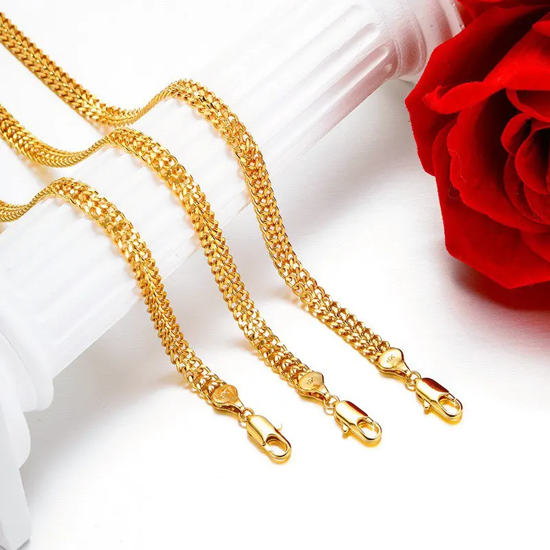 XP Jewelry --( 45 60 cm x 6 mm) 24 k Pure Gold Plated 2 Woven Chain ...