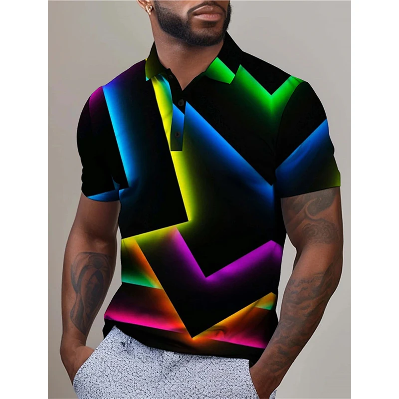 Full-Print-Optical-Illusion-Geometry-Abstract-Graphic-Polo-Shirt-For ...