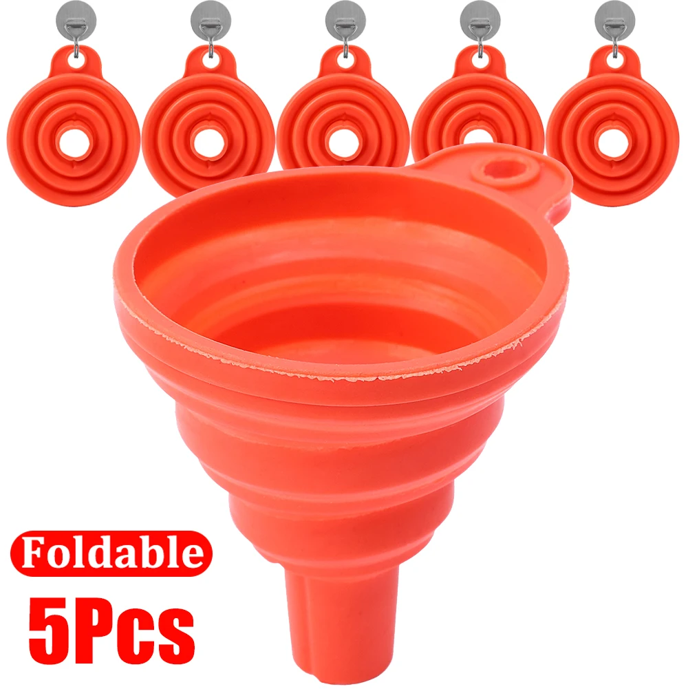 5pcs Heat Resistance Car Engine Oil Funnel Foldable Silicone Oil Filter ...