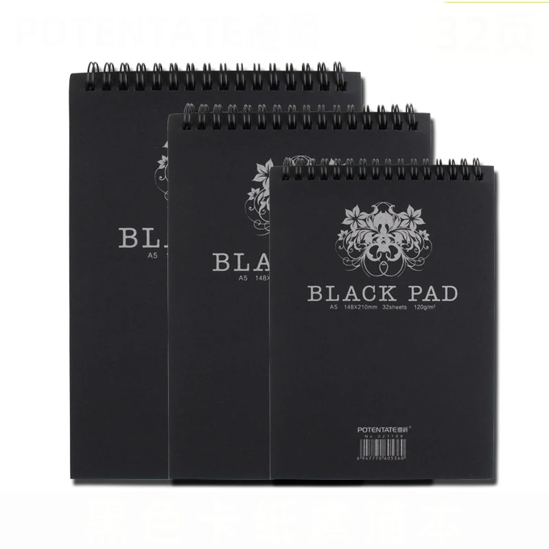 A4-A5-Black-Paper-Sketch-Drawing-Pad-32-Sheets-120GSM-Spiral-Bound ...