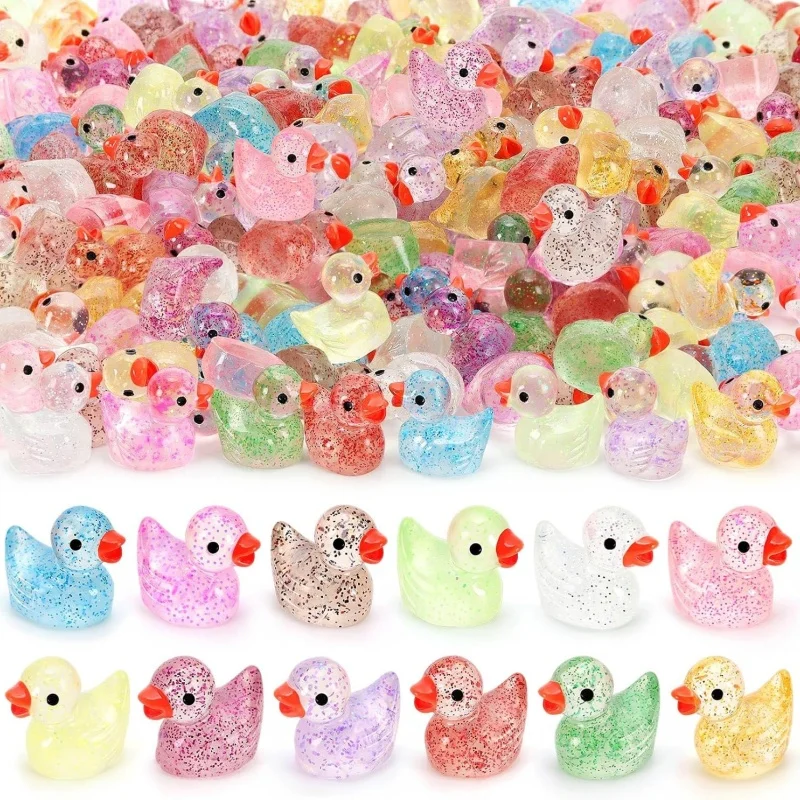 100PCS Glitter Mini Resin Ducks 10 Colors Little Duck Figures for DIY ...
