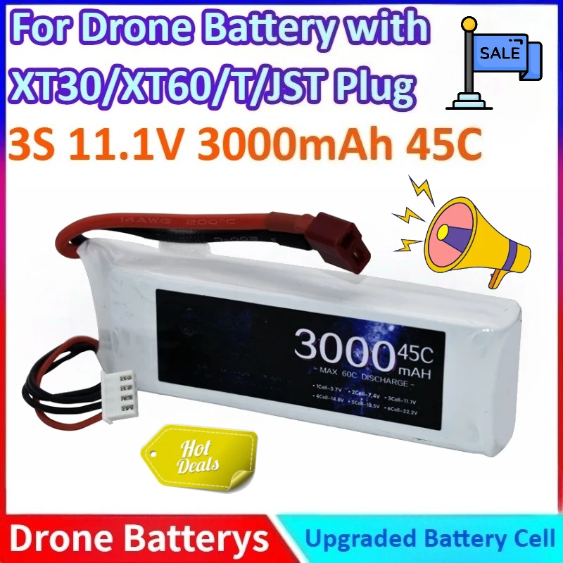 New 45C 11.1V 3000mAh 3S Modle General-purpose LiPo Battery for Drone ...