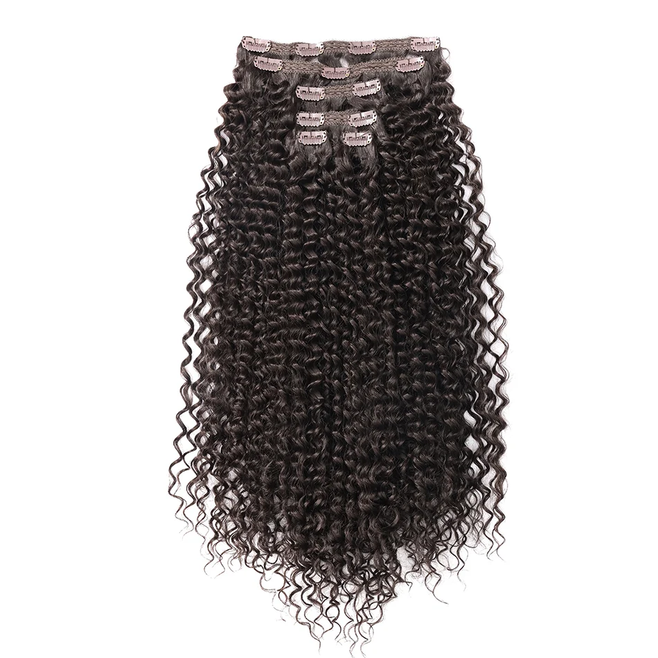 Synthetic clip on kinky curly hair extensions