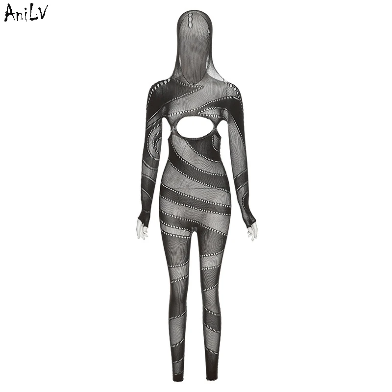 AniLV-Halloween-Zombie-Bandage-Stripe-Tight-Hooded-Jumpsuit-Women-Movie ...