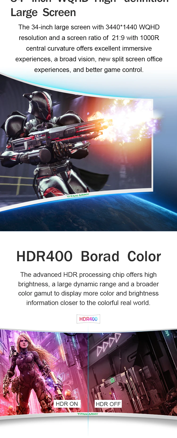 TITAN ARMY 34"4K165HZ HDR400 Curved Immersive Gaming Monitor UltraWide ...