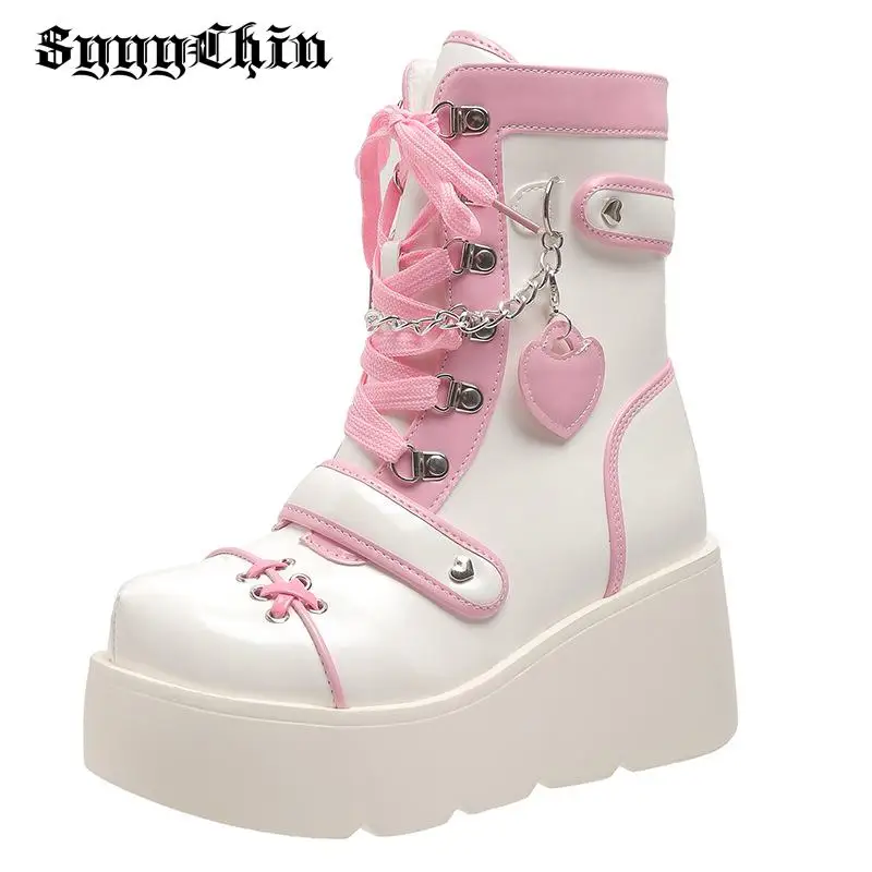 Botas-Punk-de-media-pantorrilla-para-mujer-zapatos-de-plataforma-de-cu ...