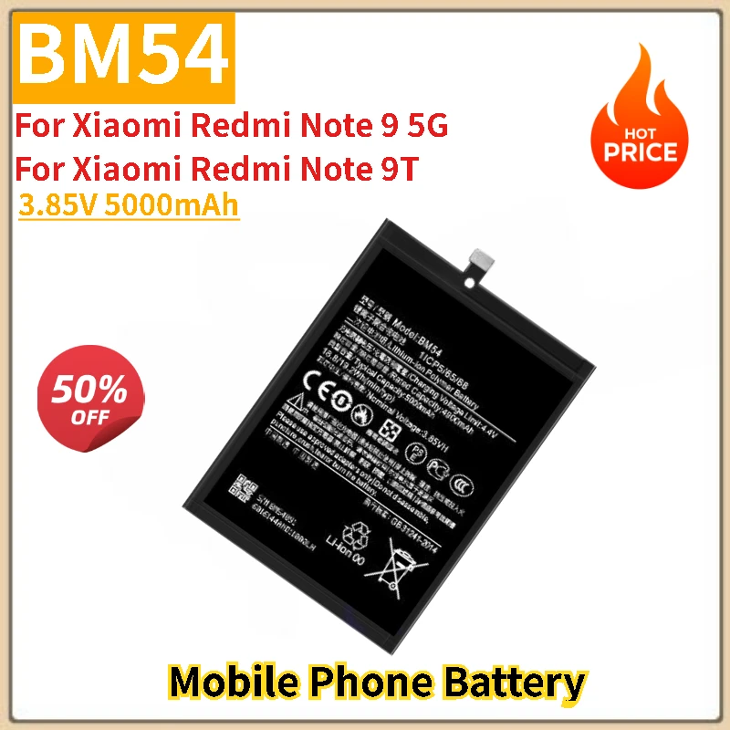 High Capacity Phone Battery BM54 3.85V 5000mAh For Xiaomi Redmi Note 9 ...