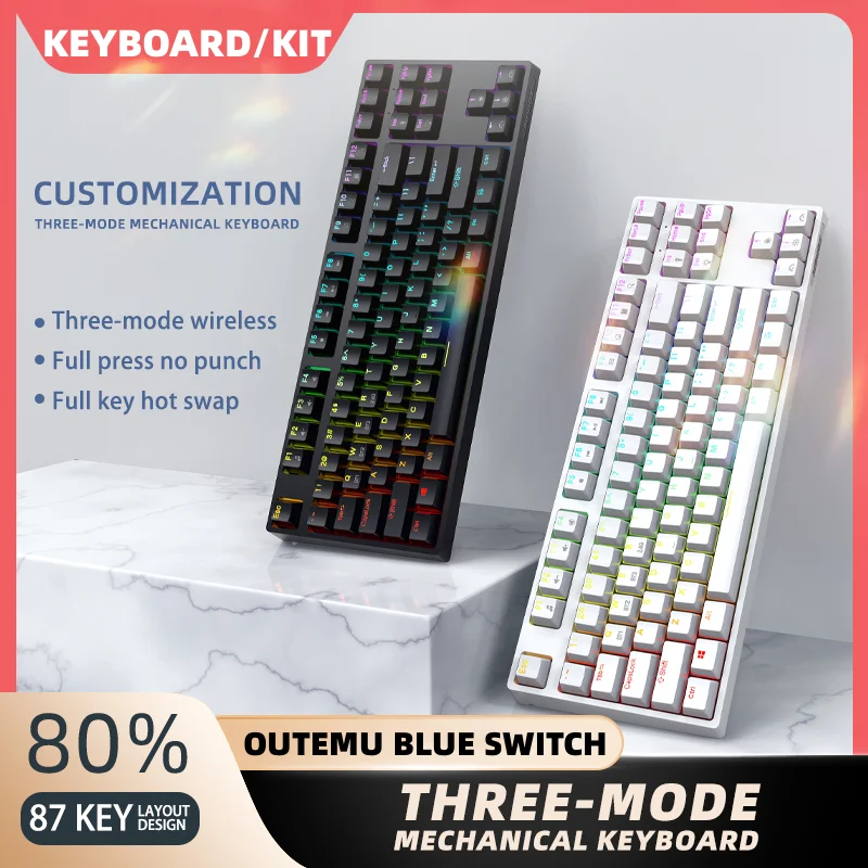 Gk-87 Tri-mode Customized Mechanical Keyboard 87 Keys Rgb Nkro Hotswap ...