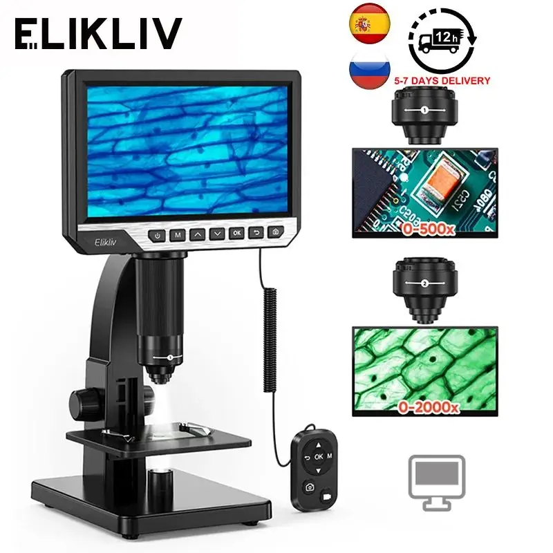 Elikliv-EDM11S-Digital-Microscope-2000X-7-IPS-12MP-1080P-Lab-Biological ...