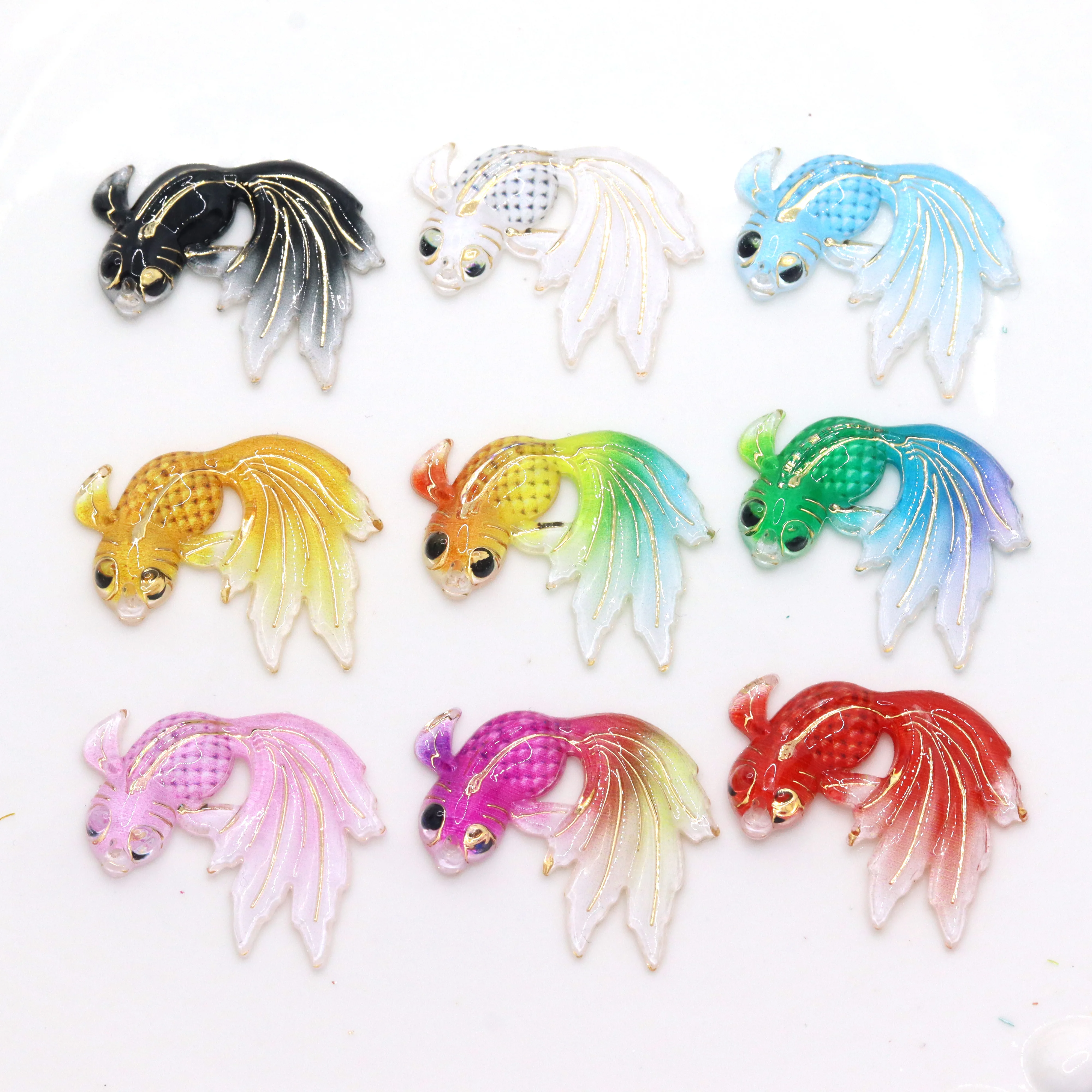 9PCS-Resin-Shiny-Colorful-Goldfish-1-Hole-Flatback-Rhinestone-Scrapbook ...