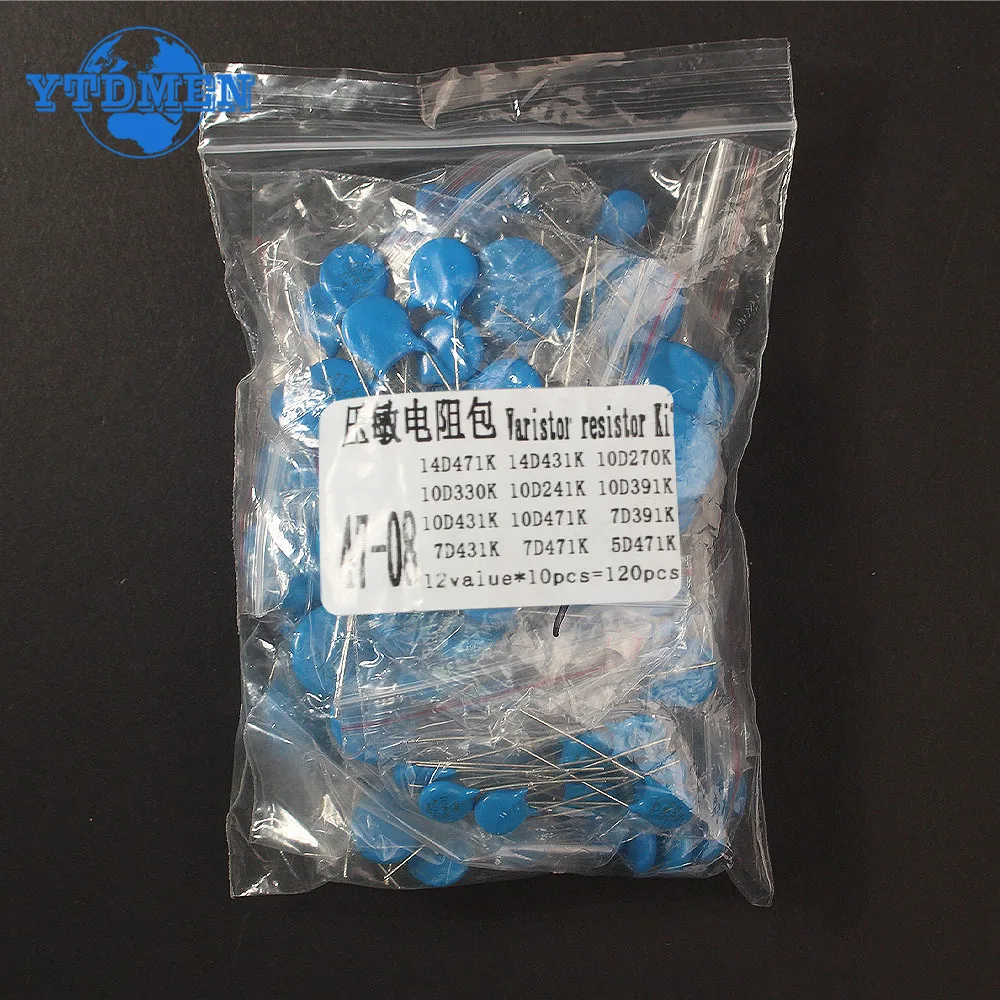 120PCS Varistor Resistors Electronic Kit 7d471k 7d431k 5d471k 7d391k ...