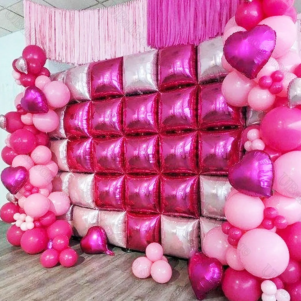 25-35Pcs-Square-Foil-Balloons-Wall-Double-Sided-Metal-Gold-Hot-Pink ...