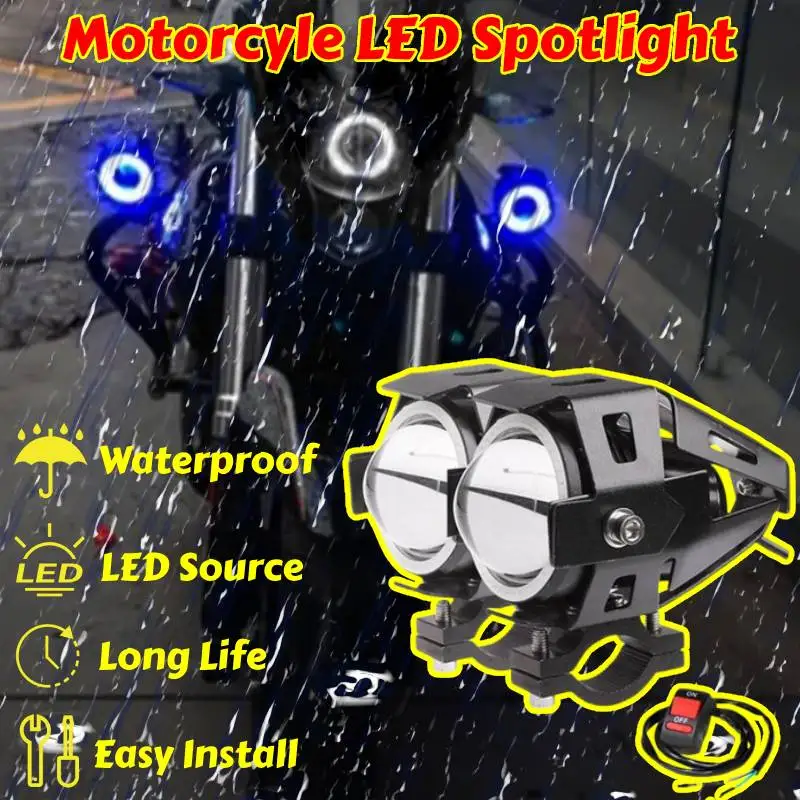 LED Spotlights Motorcycle Headlight Universal Angel Eyes U7 Mini ...