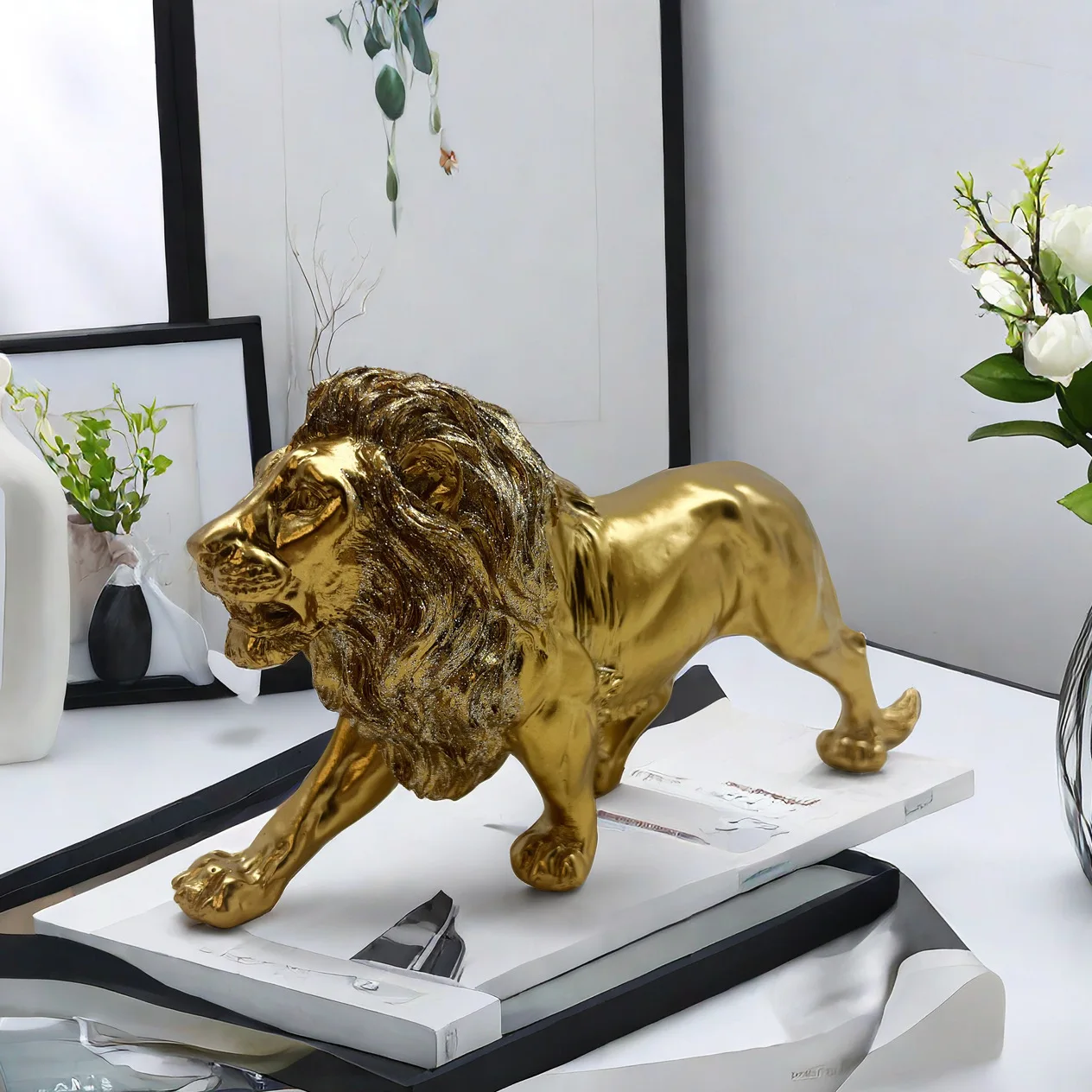 Bronze-Lion-Figurines-Miniatures-Golden-Lions-Statue-for-Home-Room ...
