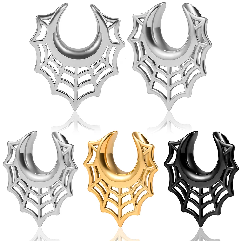 Vanku-2PCS-Cobweb-Saddle-Ear-Tunnels-Gauges-Plugs-Stainless-Steel ...